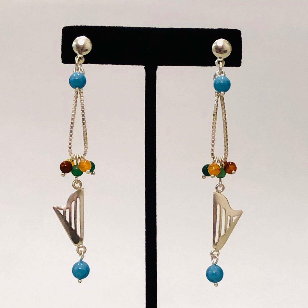 CELTIC or CLASSIC HARP MULTICOLOR BEADED CHAIN LOOP STUD EARRINGS ...