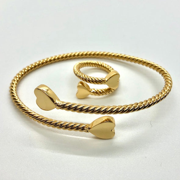 24K Gold Plated ROPE RING WITH HEARTS – HarpJewelry.com